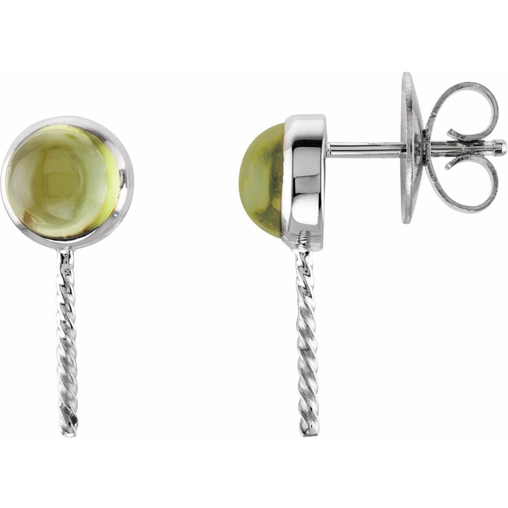 14k White Gold 6mm Round Shape Peridot Semi-Set Drop Dangle Earrings ...