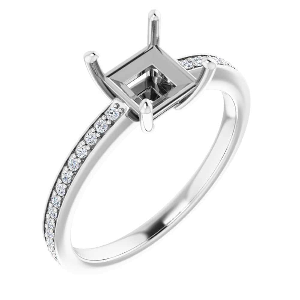 14k White Gold 6x6mm Square Shape Diamond Accented Semi-Mount Bridal ...