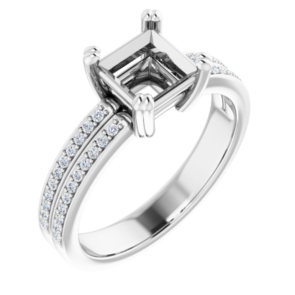 14k White Gold 6x6mm Square Shape Diamond Accented Semi-Mount Bridal ...