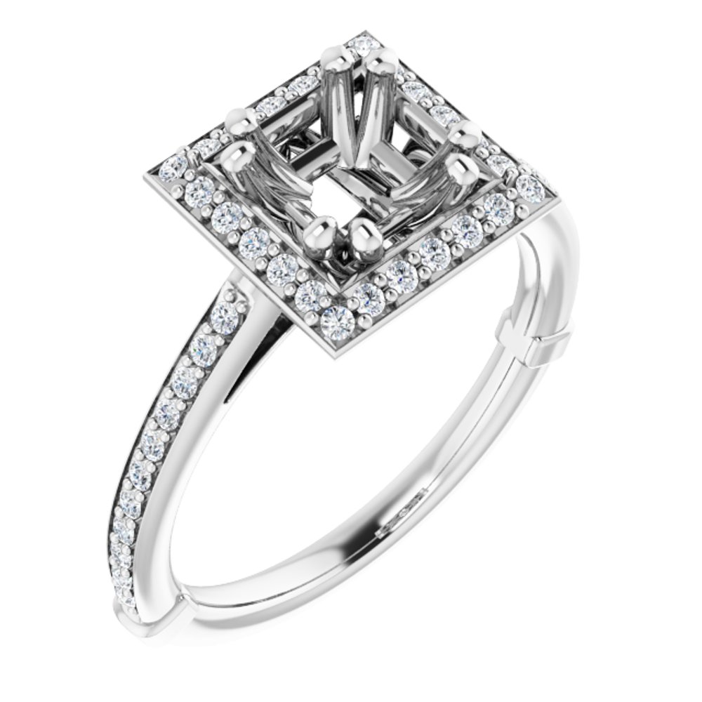 14k White Gold 6x6mm Square Shape Diamond Accented Semi-Mount Bridal ...