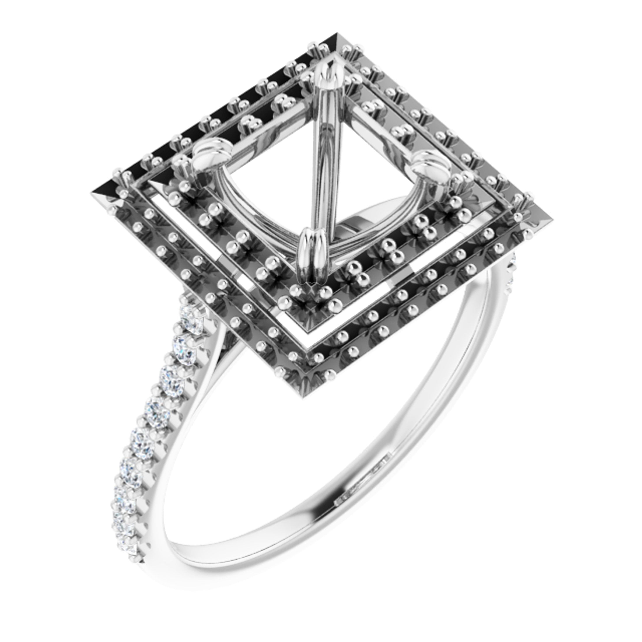 14k White Gold 6x6mm Square Shape Diamond Accented Semi-Mount Bridal ...
