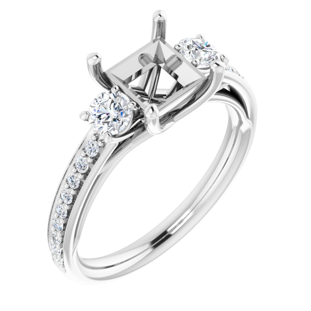 14k White Gold 6x6mm Square Shape Diamond Semi-Mount Bridal Wedding ...