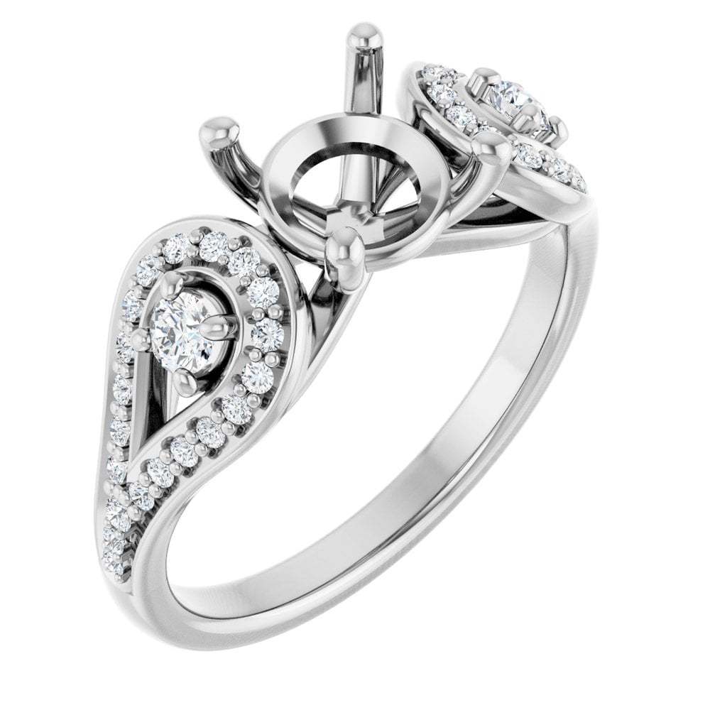 14k White Gold 7.4mm Round Shape Diamond Semi-Mount Bridal Wedding ...