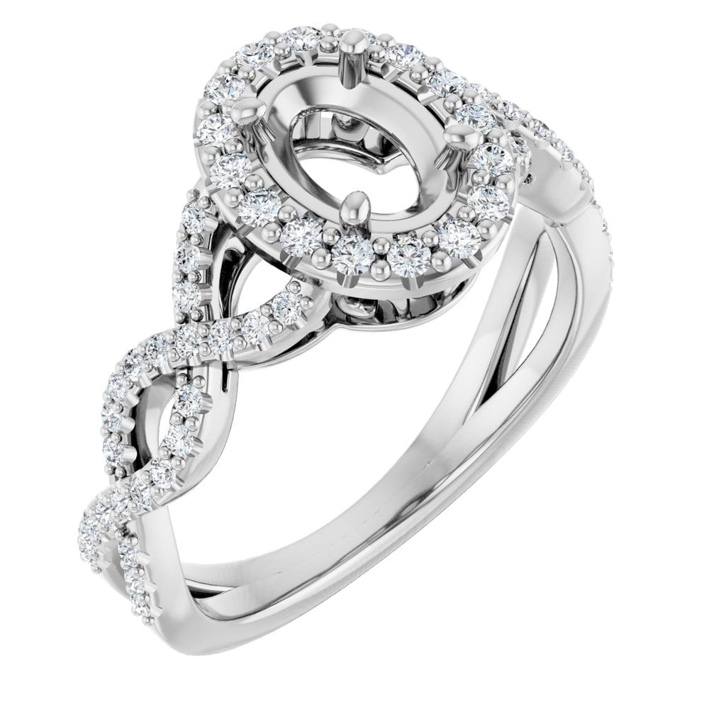 14k White Gold 7x5mm Oval Diamond Semi-Mount Infinity-Inspired Halo ...