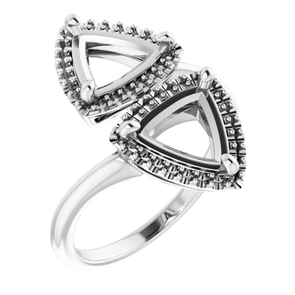 14k White Gold 8mm Trillion Triangle Shape 2 Two-Stone Halo-Style ...