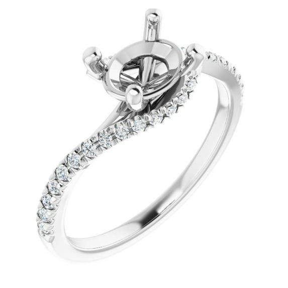 14k White Gold 8x6mm Oval Diamond Accented Semi-Mount Freeform Bypass ...