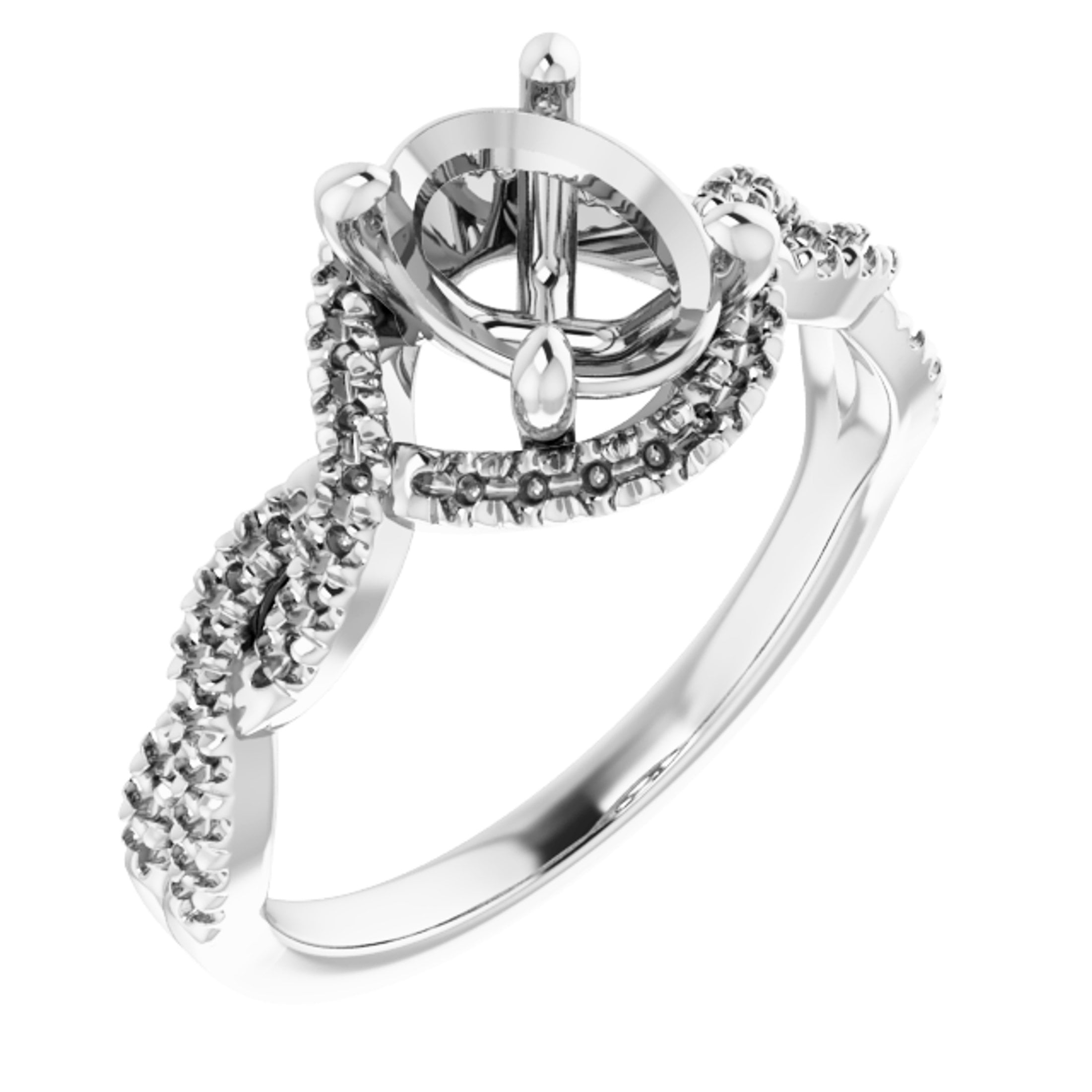 14k White Gold 8x6mm Oval Shape Diamond Accented Semi-Mount Bridal ...