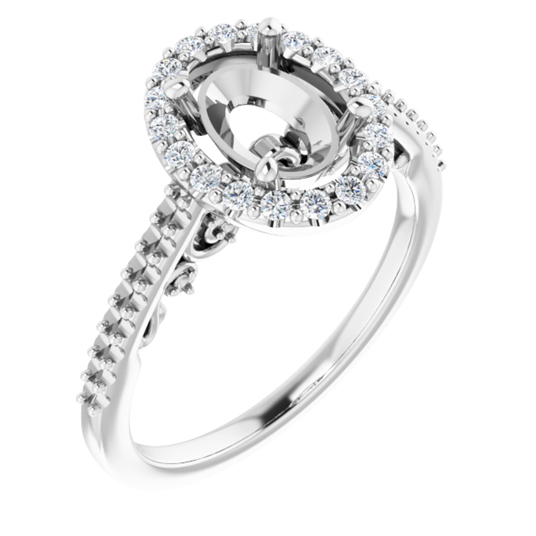 14k White Gold 8x6mm Oval Shape Semi-Mount Bridal Wedding Engagement ...