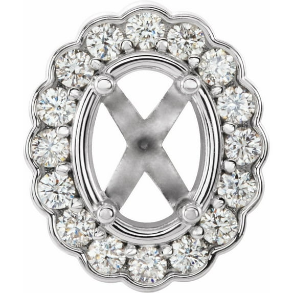 14k White Gold 9x7mm Oval Shape Diamond Semi-Set Peg Setting Finding ...