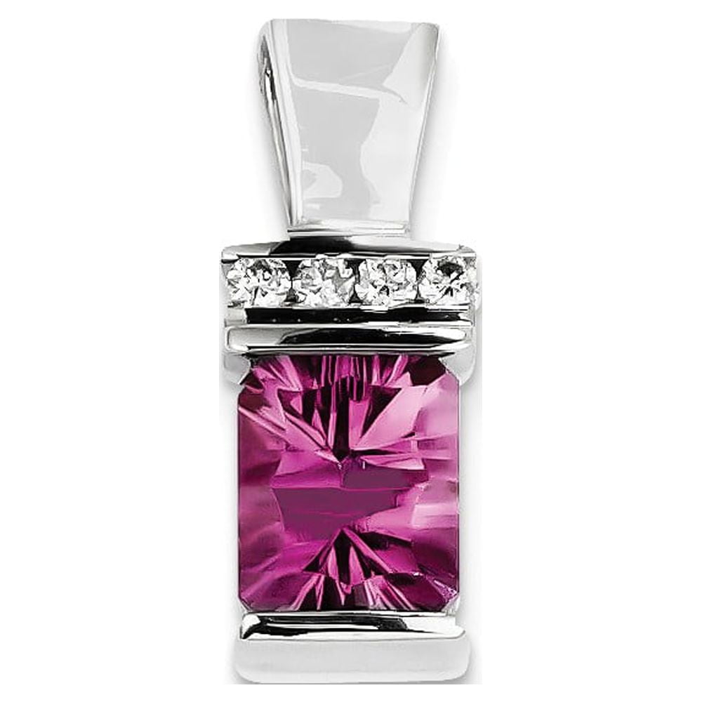 14k White Gold AA Diamond created pink Sapphire concave laser cut Slide ...