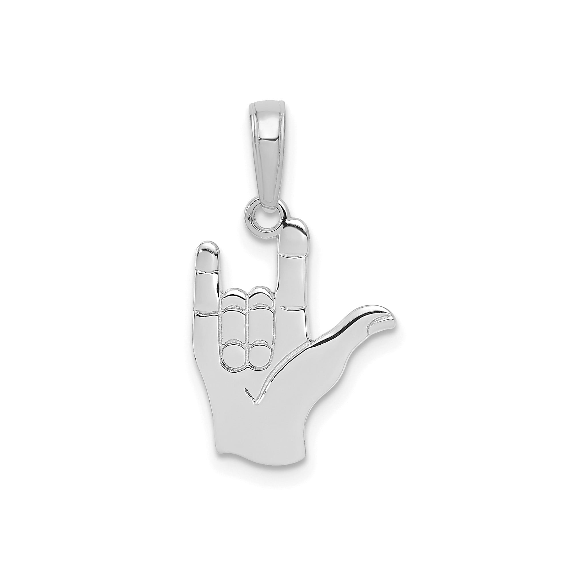 14k White Gold ASL I Love You Hand Sign Pendant, Polished Unisex ...