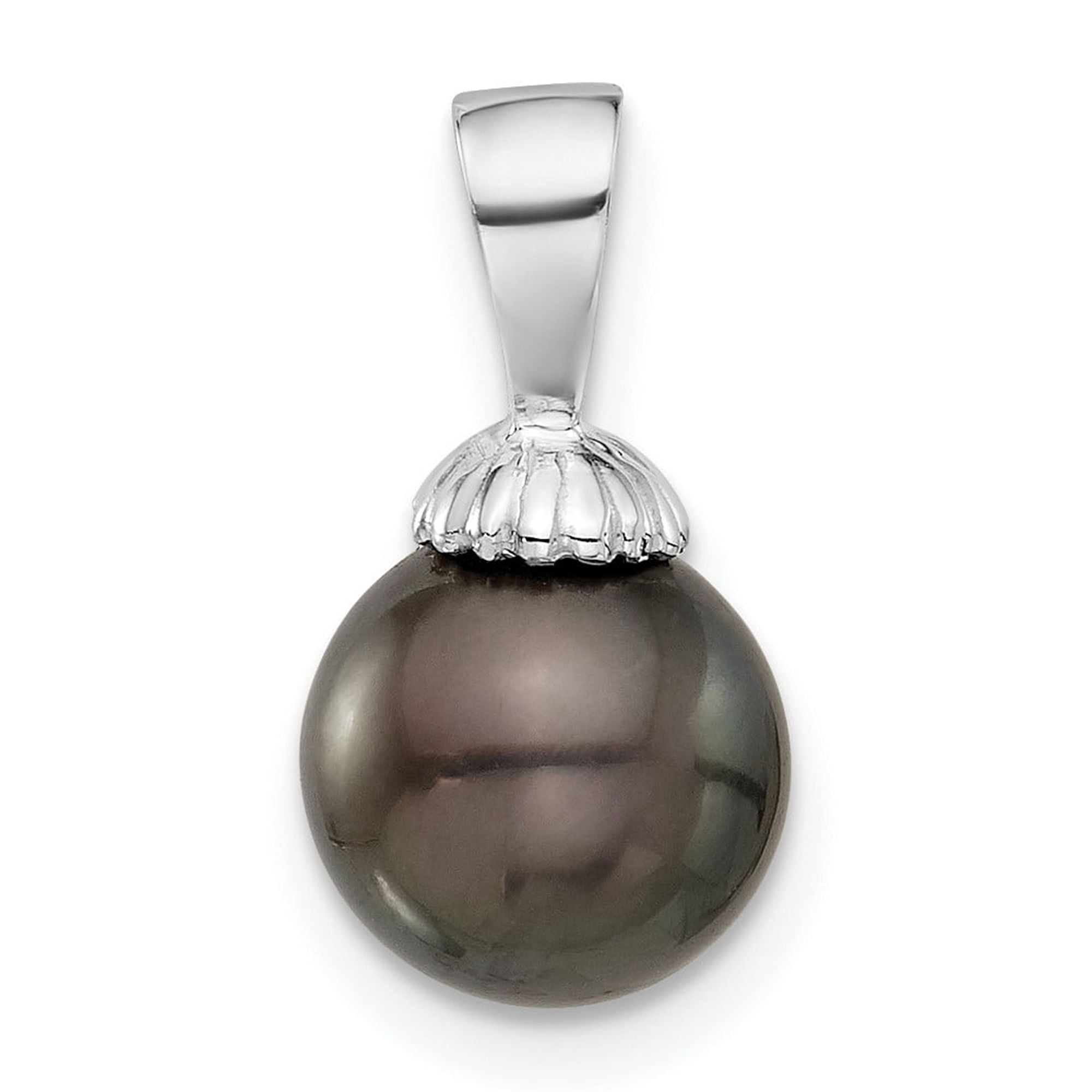 14k White Gold Black Pearl Pendant Necklace for Women, Round Tahitian ...
