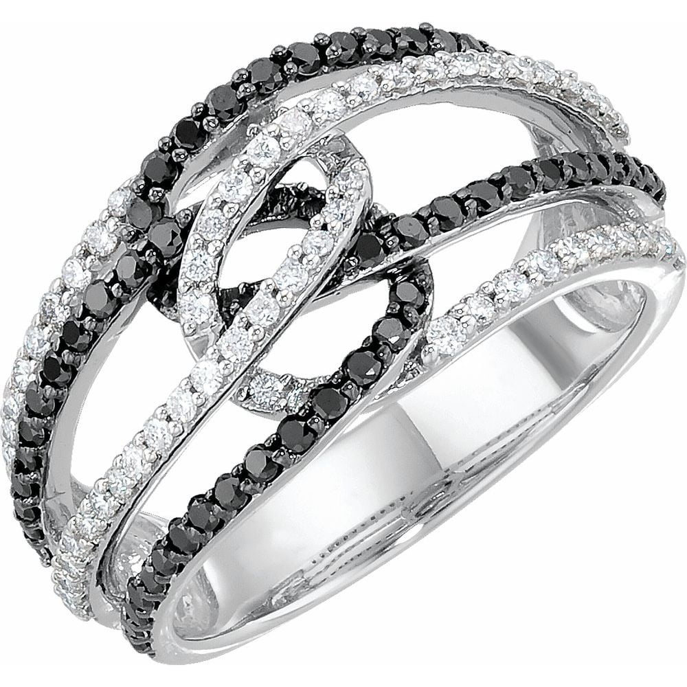 14k White Gold Black Rhodium Plated 3/4 cttw Black and White Diamond Accented Fashion Ring Fine ...