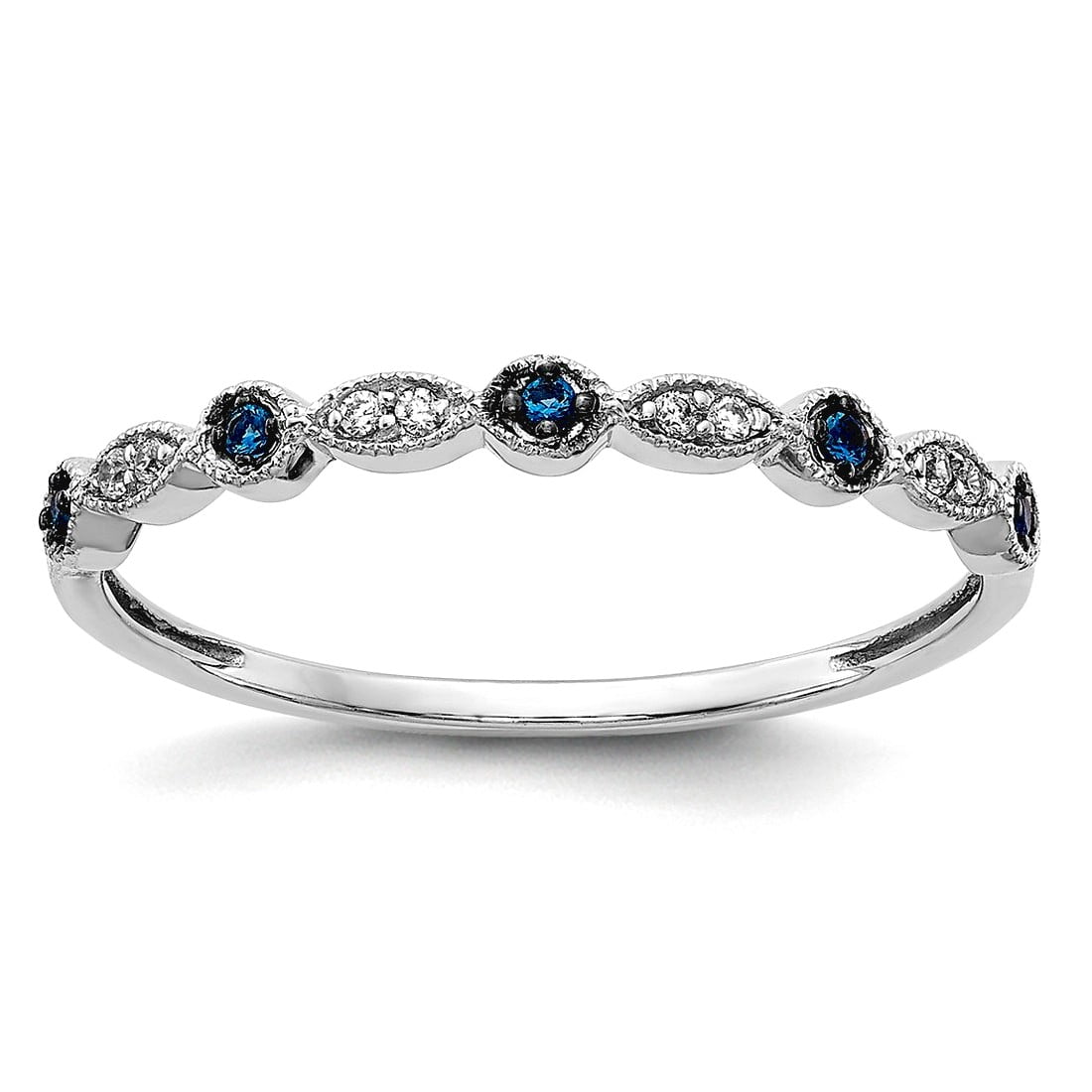 14k White Gold Blue White Diamond Ring Size 6.75 Ring for Women - .06 ...
