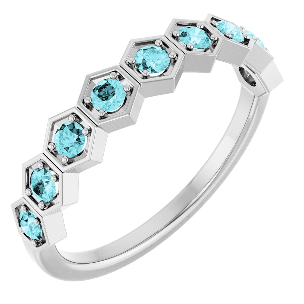 14k White Gold Blue Zircon Stackable Fashion Ring Fine Jewelry For ...