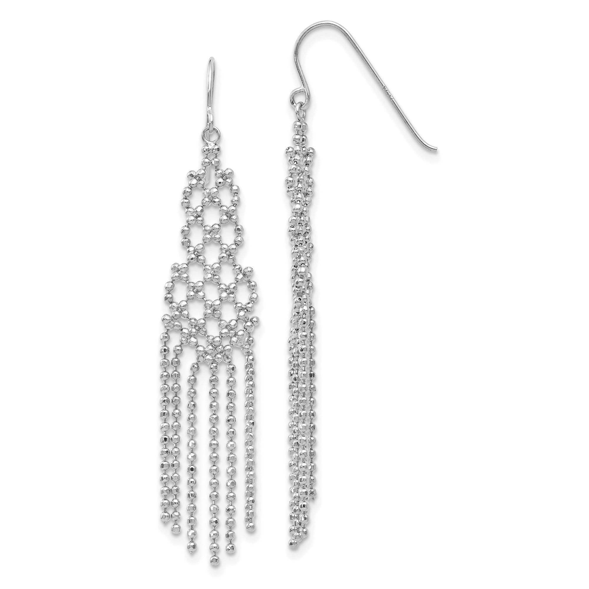 14k White Gold Chandelier Earrings for Women with Lattice Pattern and ...