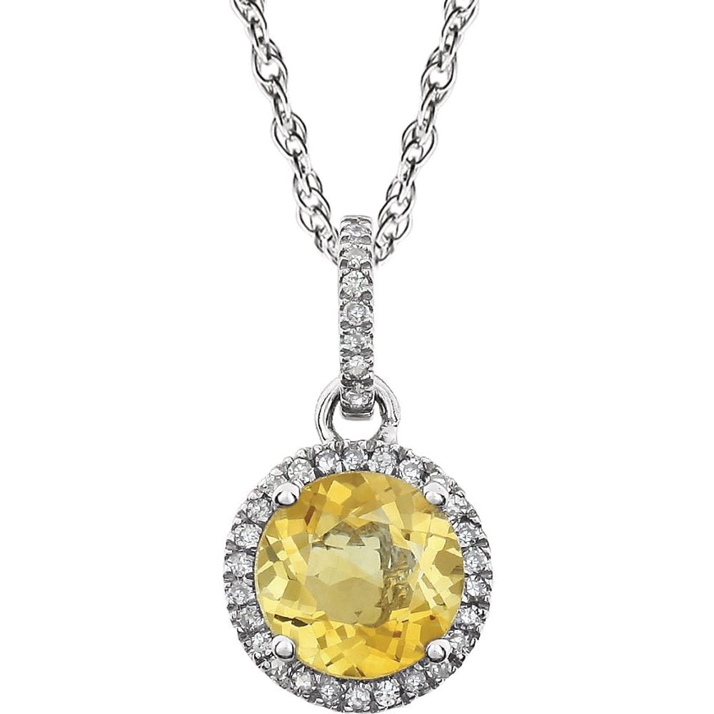 14k White Gold Citrine and 1/10 cttw Diamond Halo-Style Necklace Fine Jewelry for Women Gifts ...