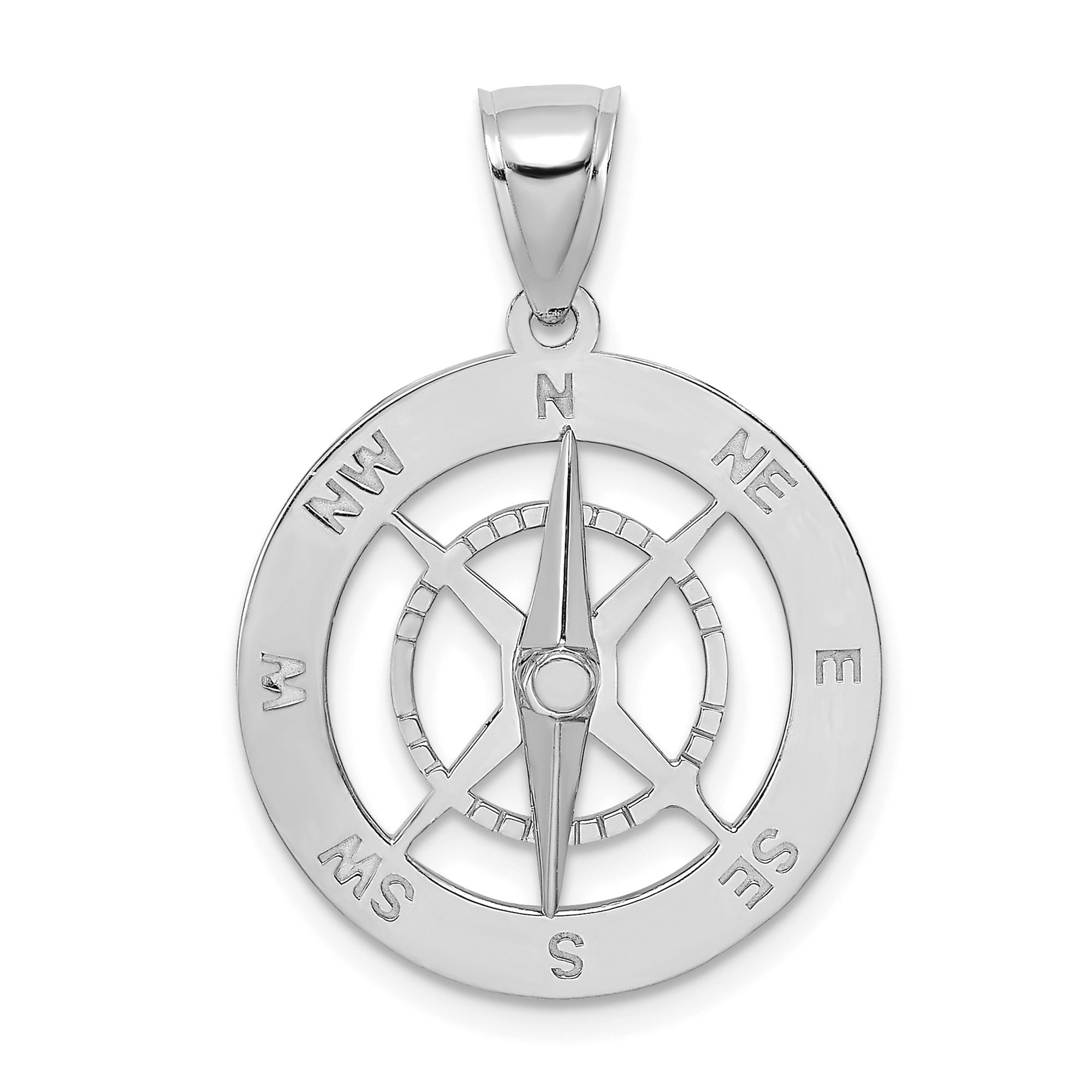 14k White Gold Compass Pendant Necklace for Men and Women, Nautical ...
