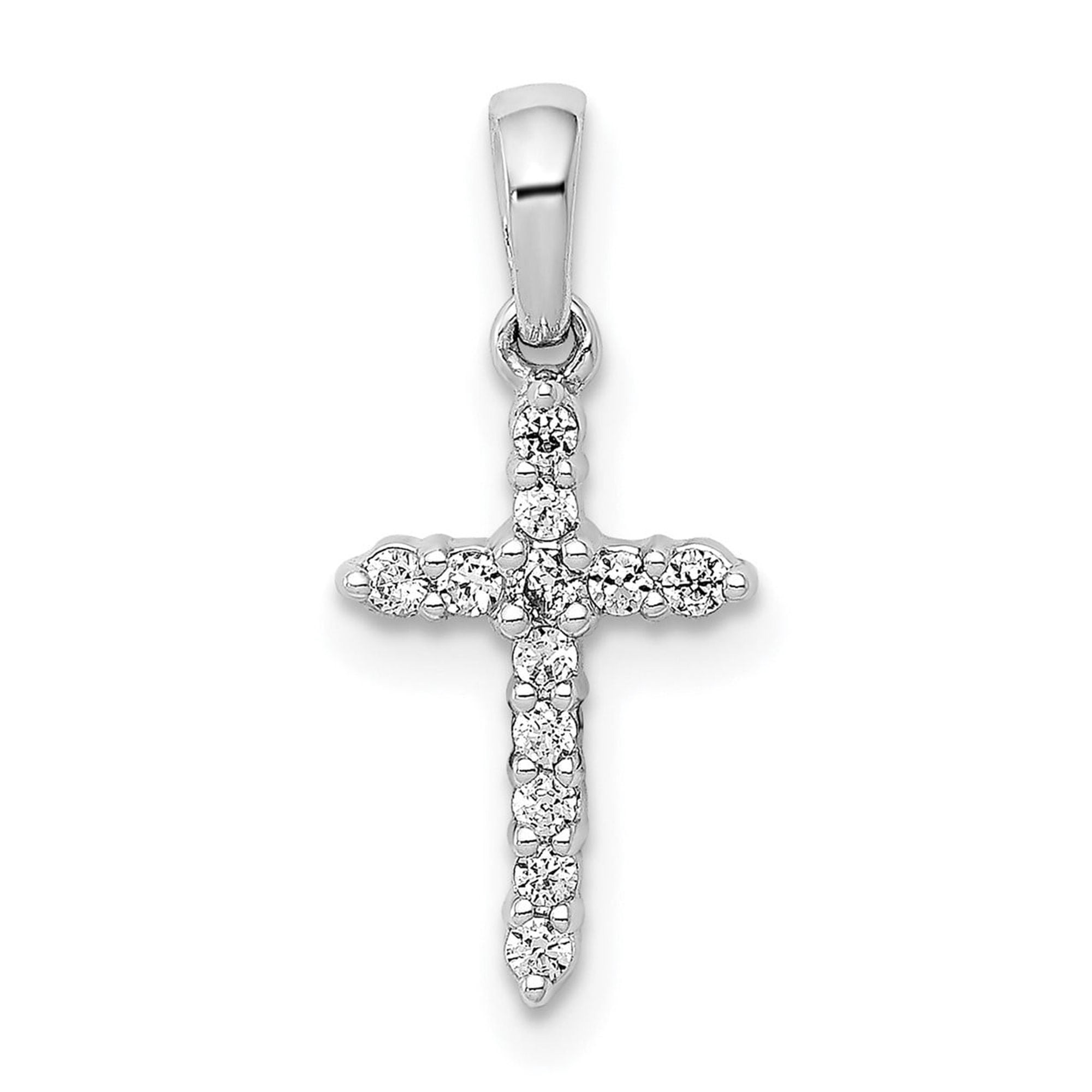 14k White Gold Cross Pendant Necklace for Men and Women with Round Cut ...