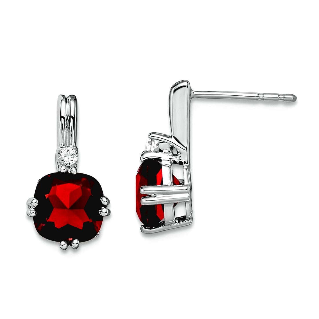 14k White Gold Cushion Garnet and Diamond Earrings 13.75x7.3mm Wide ...