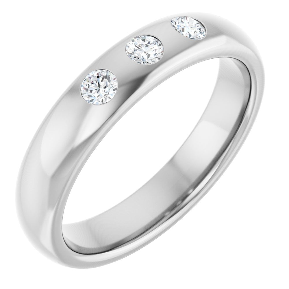 14k White Gold Diamond 3 Three-Stone Half-Round Shape Bridal Wedding ...