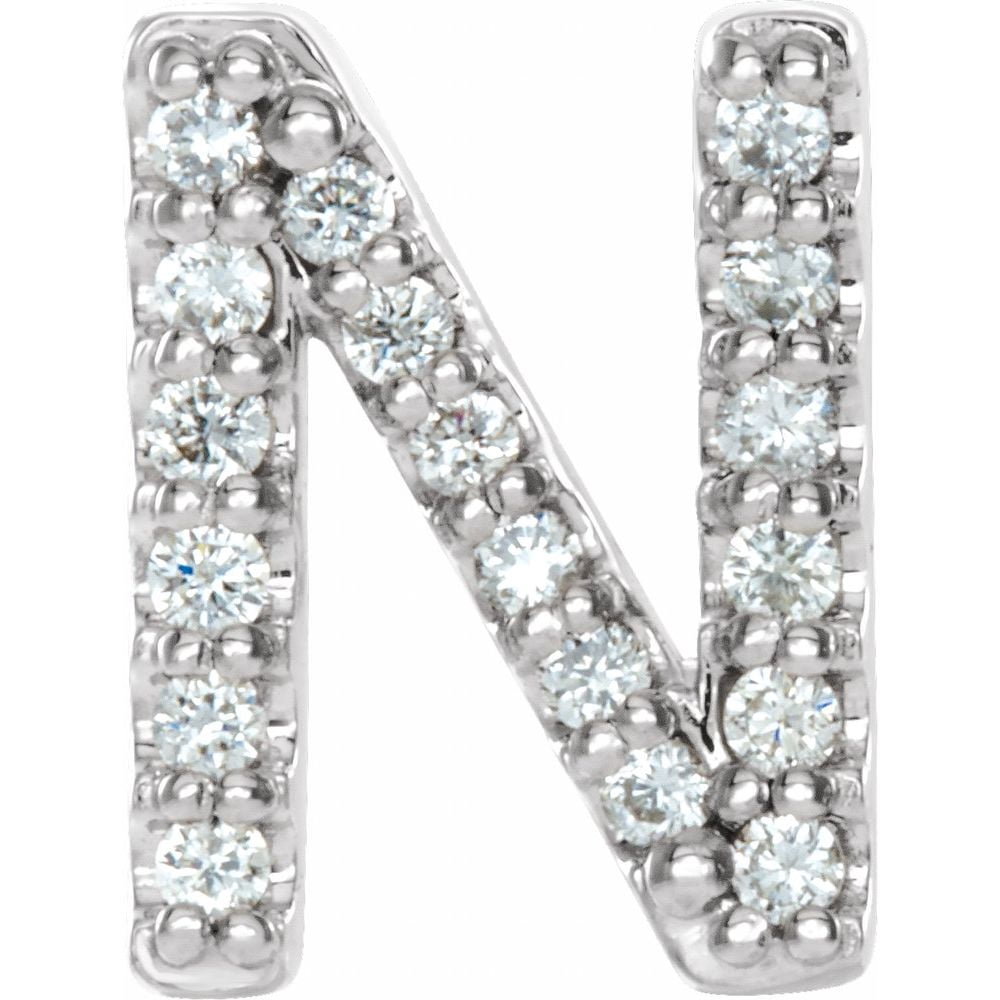 14k White Gold Diamond Block Initial N Accented Trim Finished Finding ...