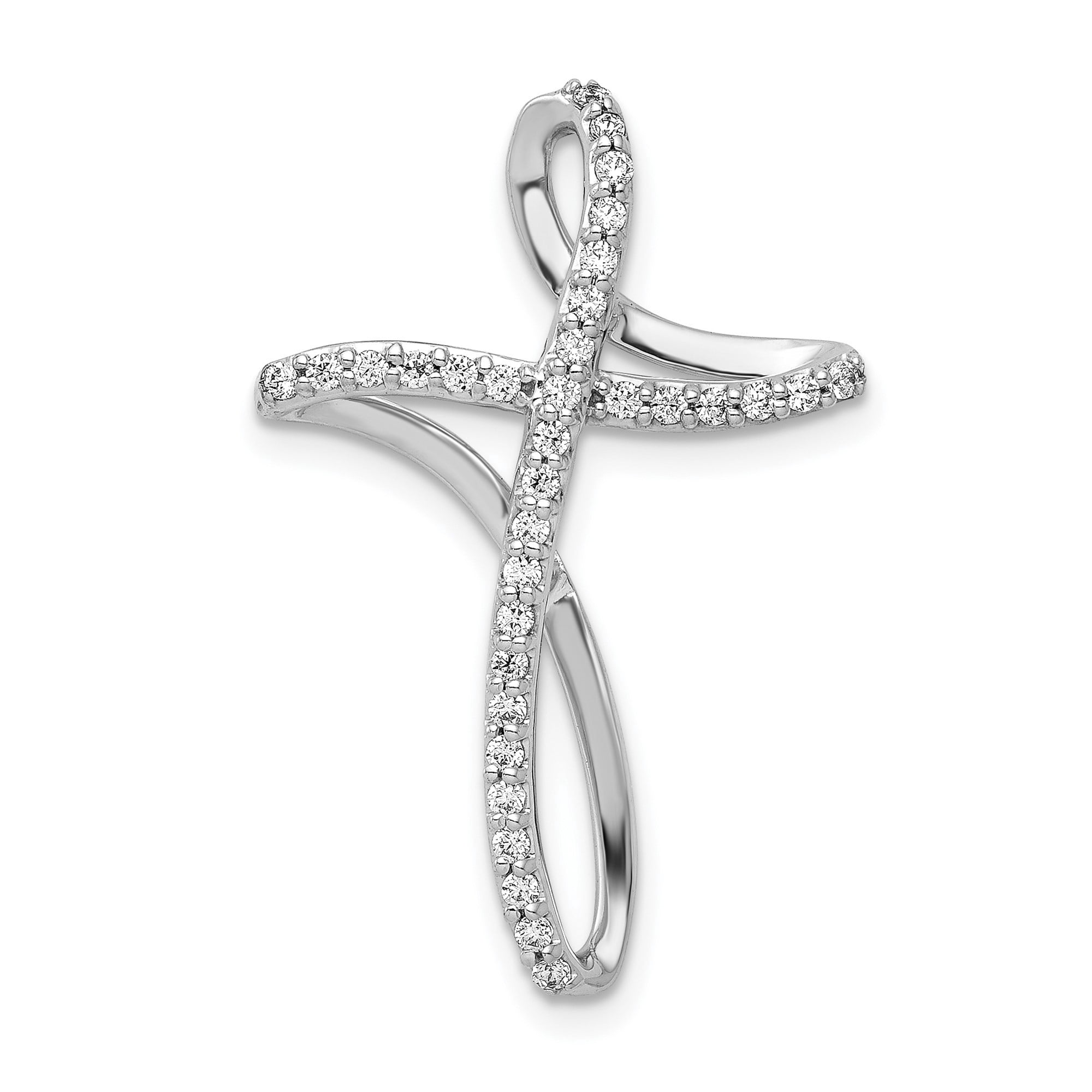 14k White Gold Diamond Cross Pendant Necklace for Men and Women with ...
