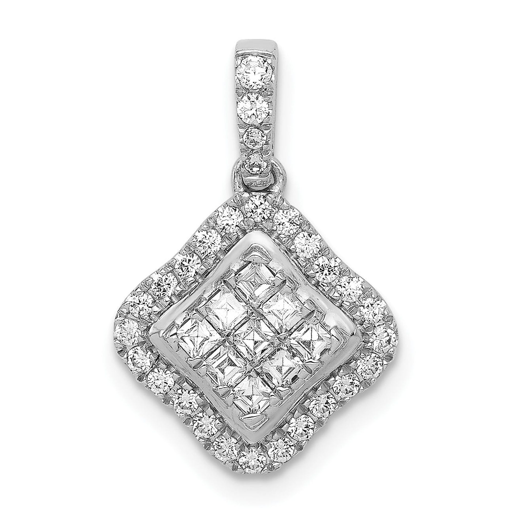 14k White Gold Diamond Pendant Necklace for Women with Princess Cut ...