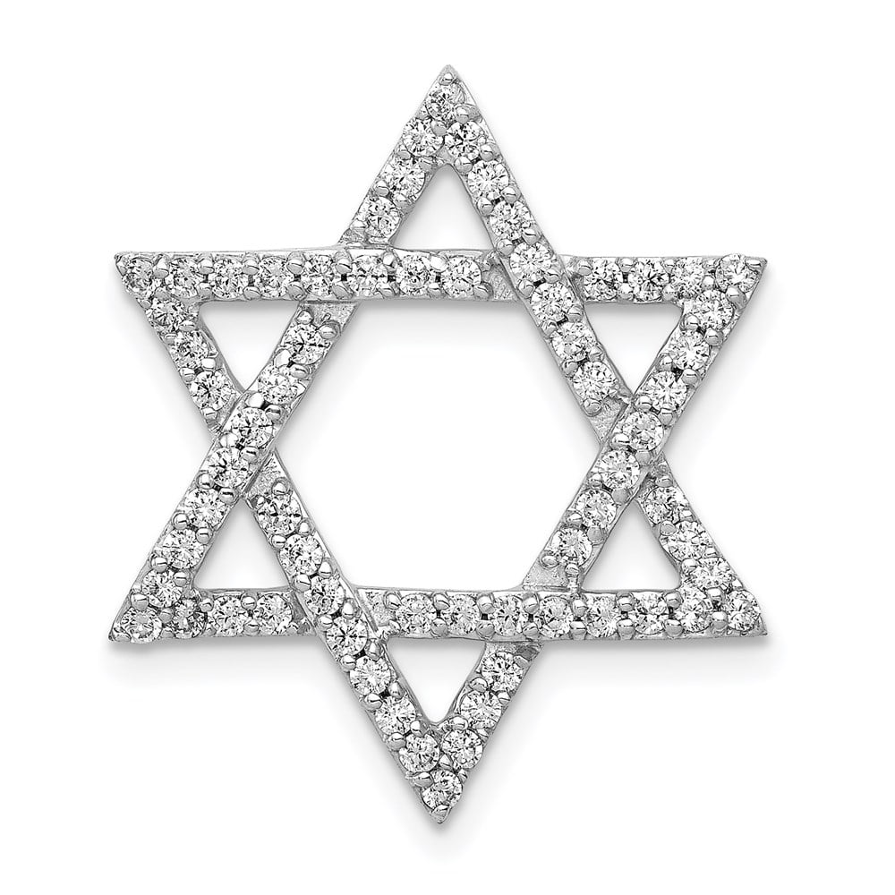14k White Gold Diamond Star of David Jewish Chain Slide Pendant Fine ...
