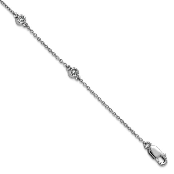 14k White Gold Diamond Station Cable Bracelet 7 Inch Link Bracelet for ...