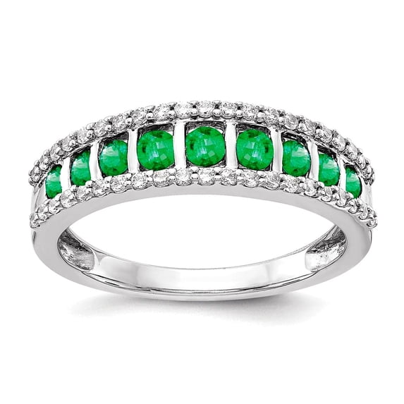 14k White Gold Diamond and Emerald Fancy Ring Size 7 Ring for Women - 3 ...