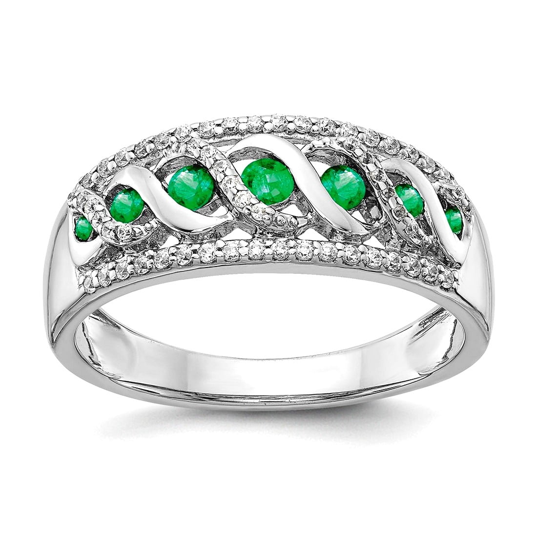 14k White Gold Diamond and Emerald Fancy Twist Ring Size 7 Ring for ...