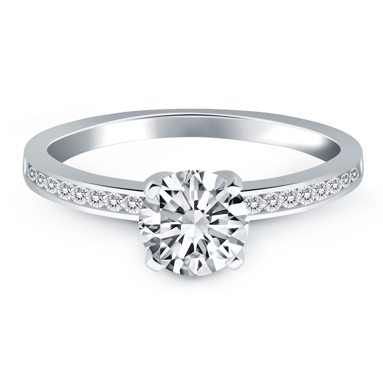 14k White Gold Engagement Ring Mounting with Diamond Channel Set Band ...