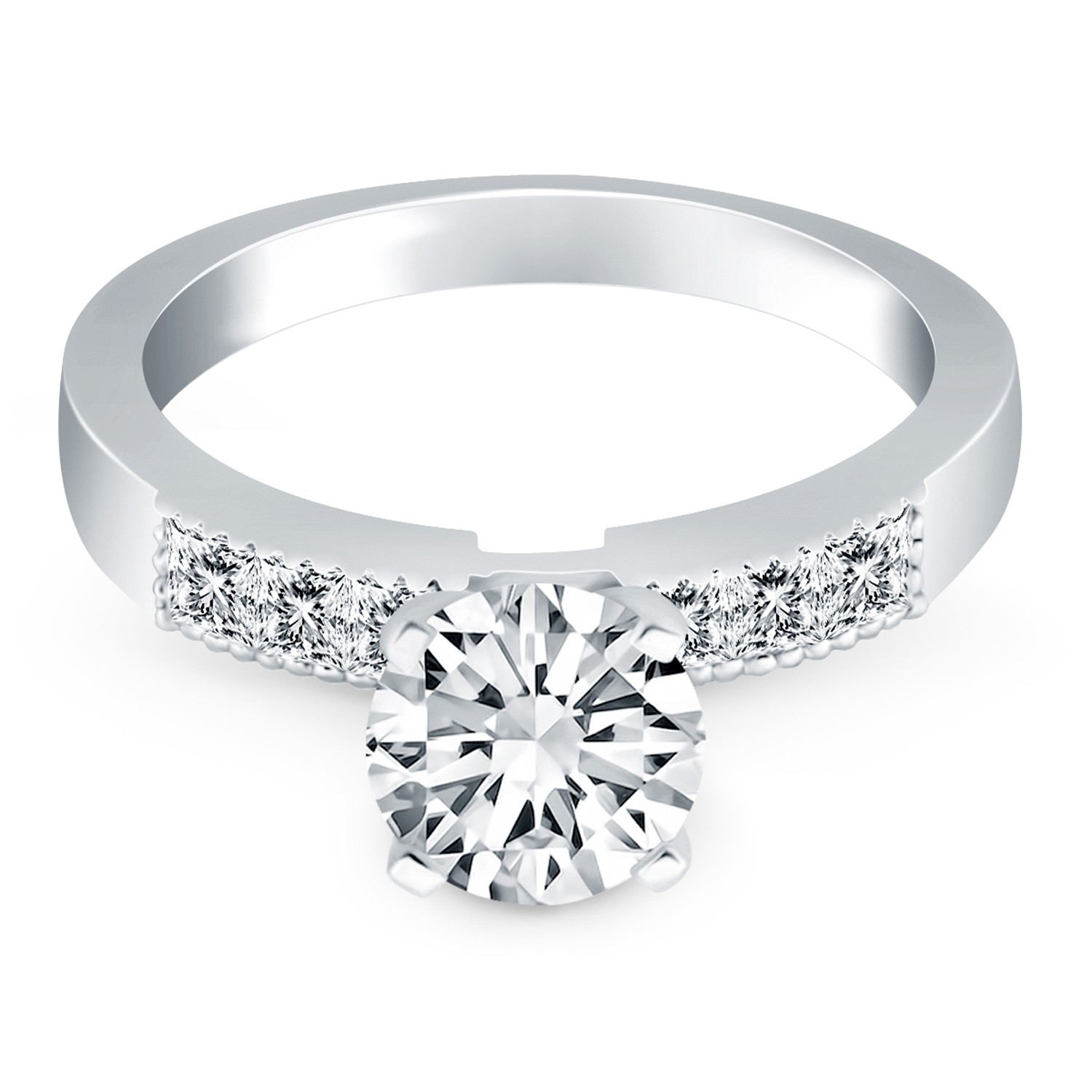 14k White Gold Engagement Ring Mounting with Princess Cut Diamonds ...