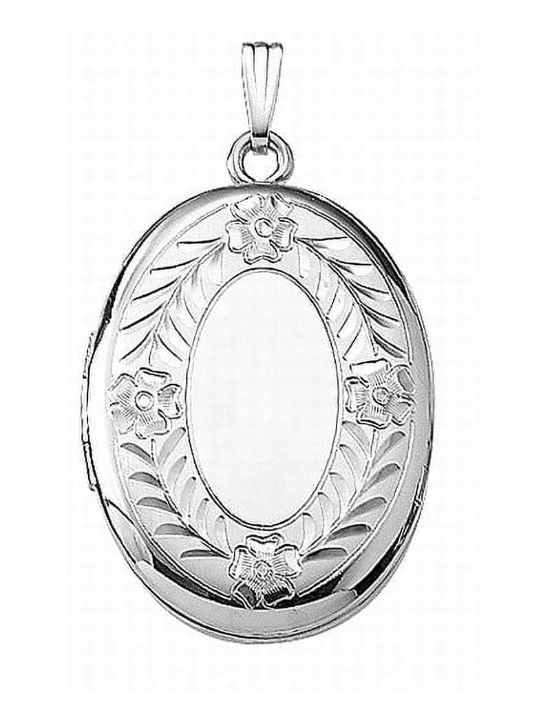 14k White Gold Engraved Oval Locket - 3/4 Inch X 1 Inch White Gold ...