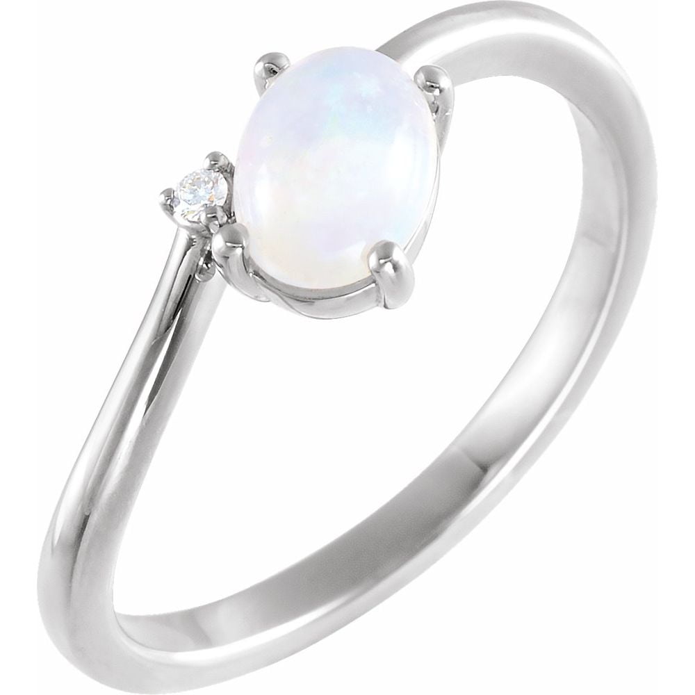 14k White Gold Ethiopian Opal and .02 cttw Diamond Freeform Bypass Cabochon Fashion Ring Fine ...