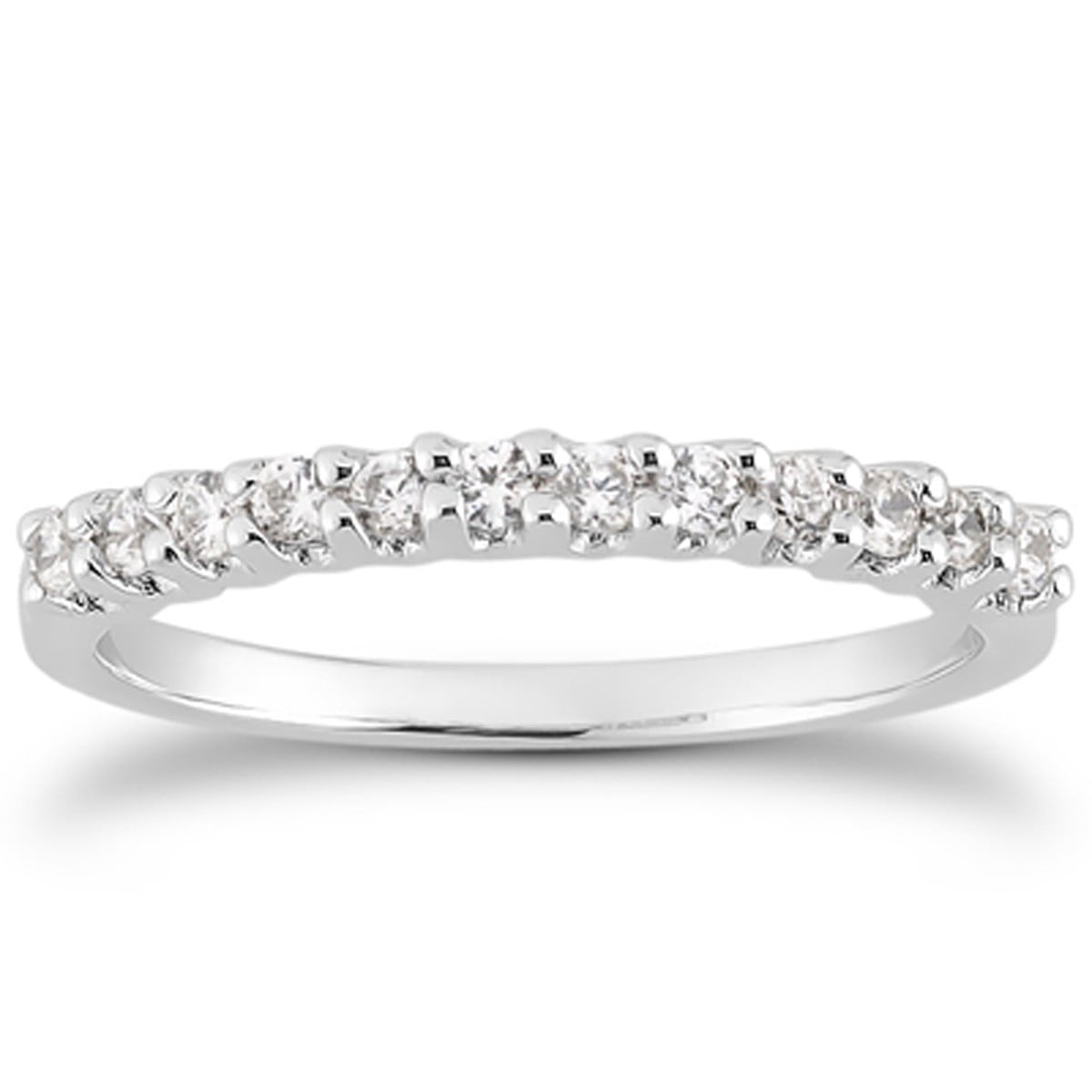 14k White Gold Fancy U Setting Shared Prong Diamond Wedding Ring Band ...