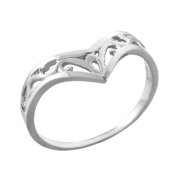 14k White Gold Filigree Chevron Ring (Size 10) - Walmart.com