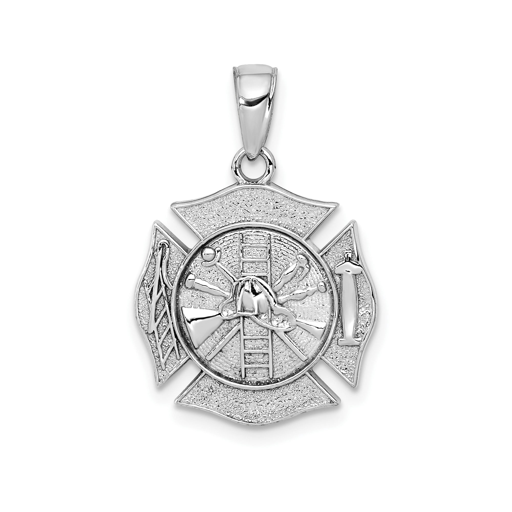 14k White Gold Firefighter Maltese Cross Pendant with Helmet Ladder ...