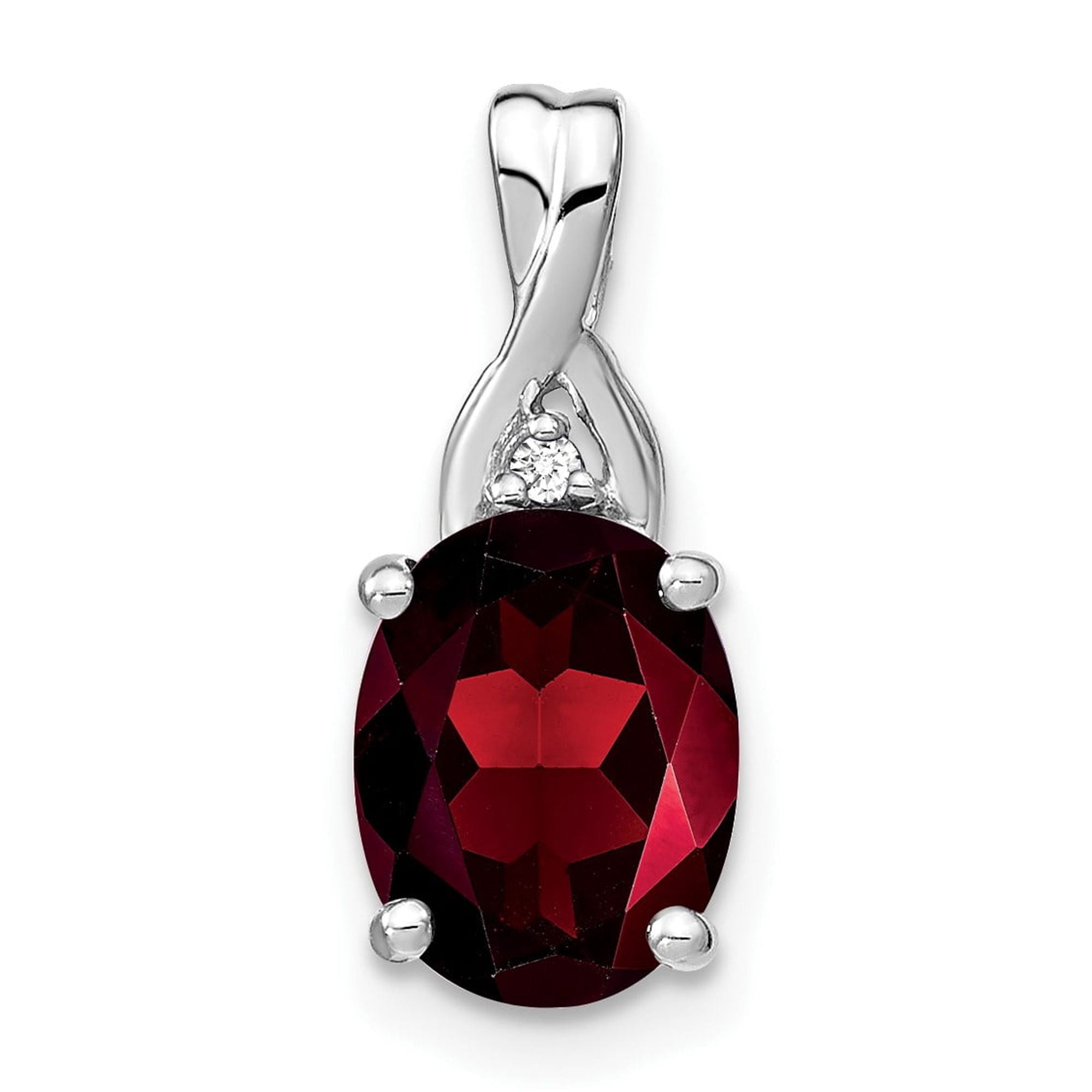 14k White Gold Garnet and Diamond Pendant Necklace for Women, Oval Red ...
