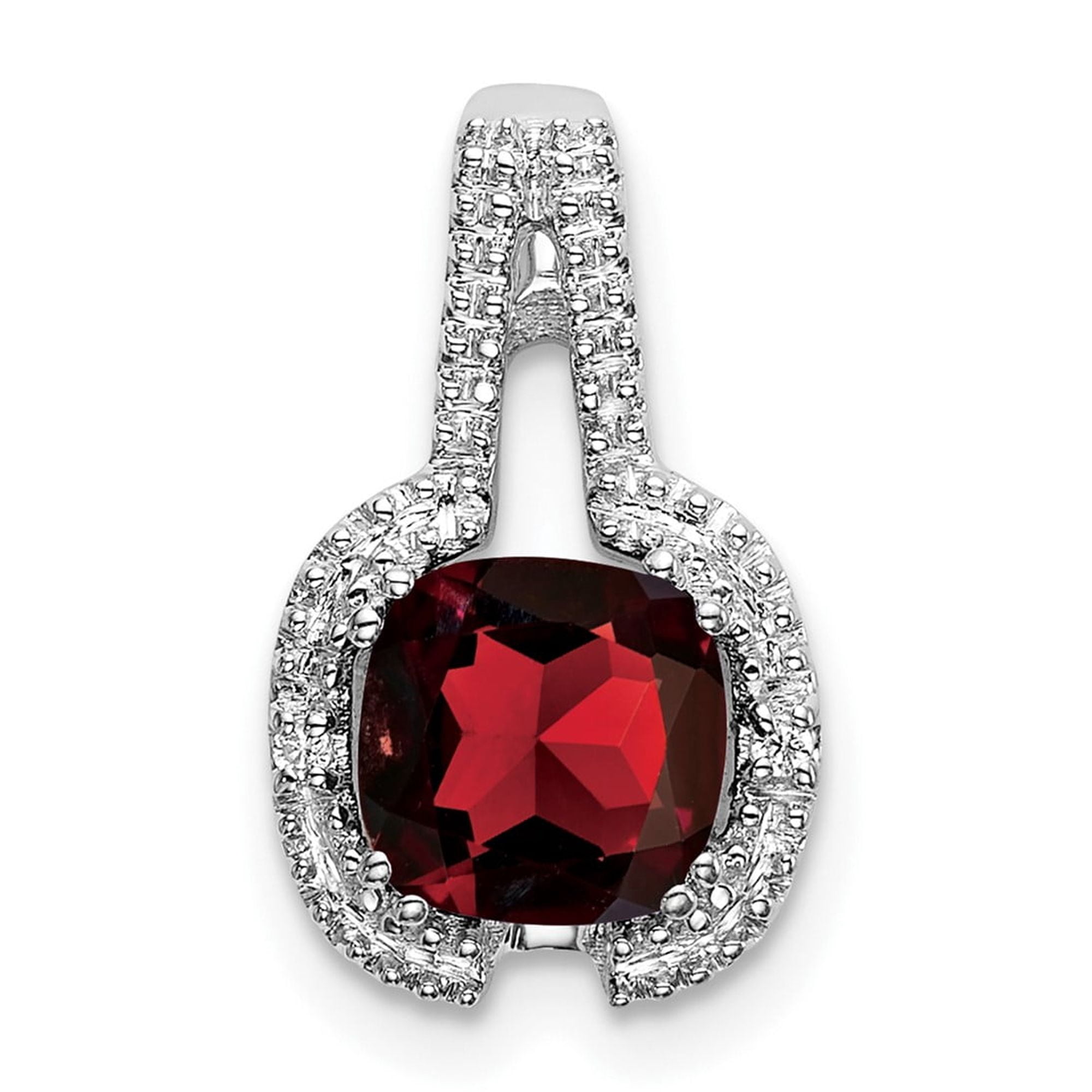 14k White Gold Garnet Pendant Necklace for Women with Diamond Accents ...
