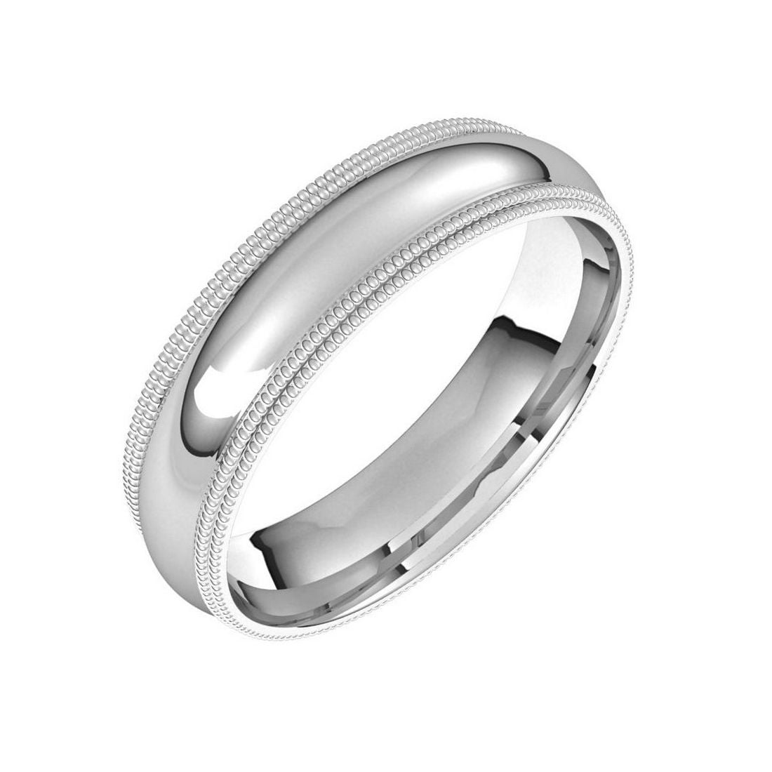 14k White Gold Half Round Double Milgrain 5mm Comfort-Fit Wedding Band ...