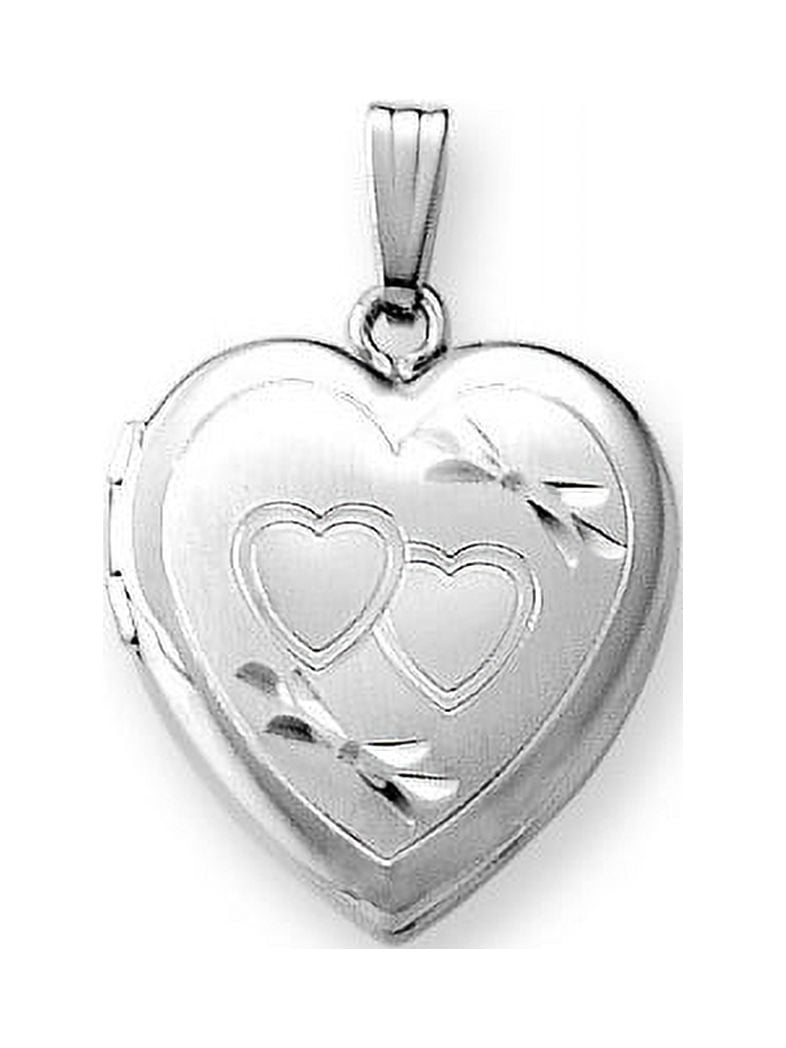14k White Gold Heart Locket 3/4 Inch X 3/4 Inch Solid 14K White Gold ...