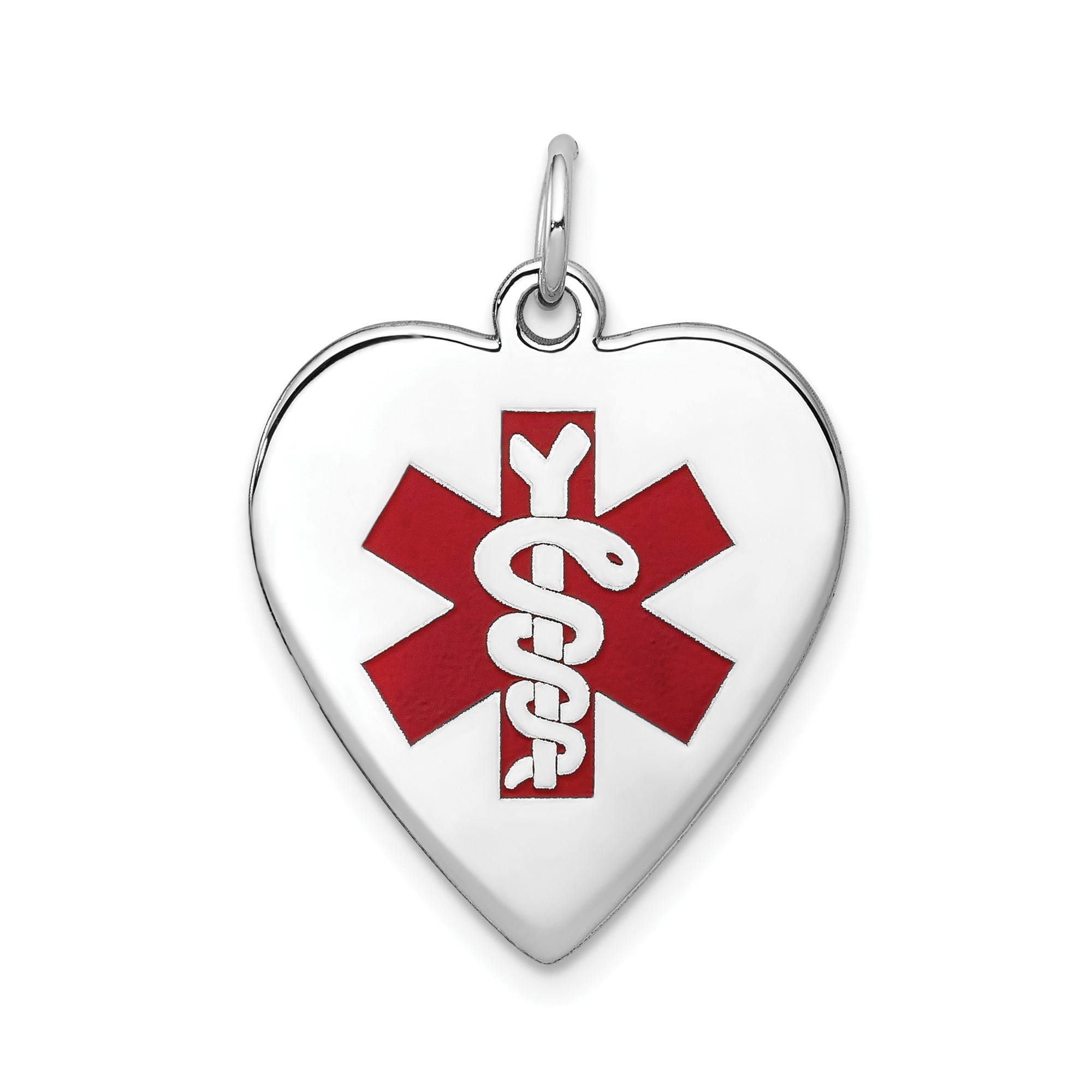 14k White Gold Heart Medical ID Pendant for Women with Red Star of Life ...