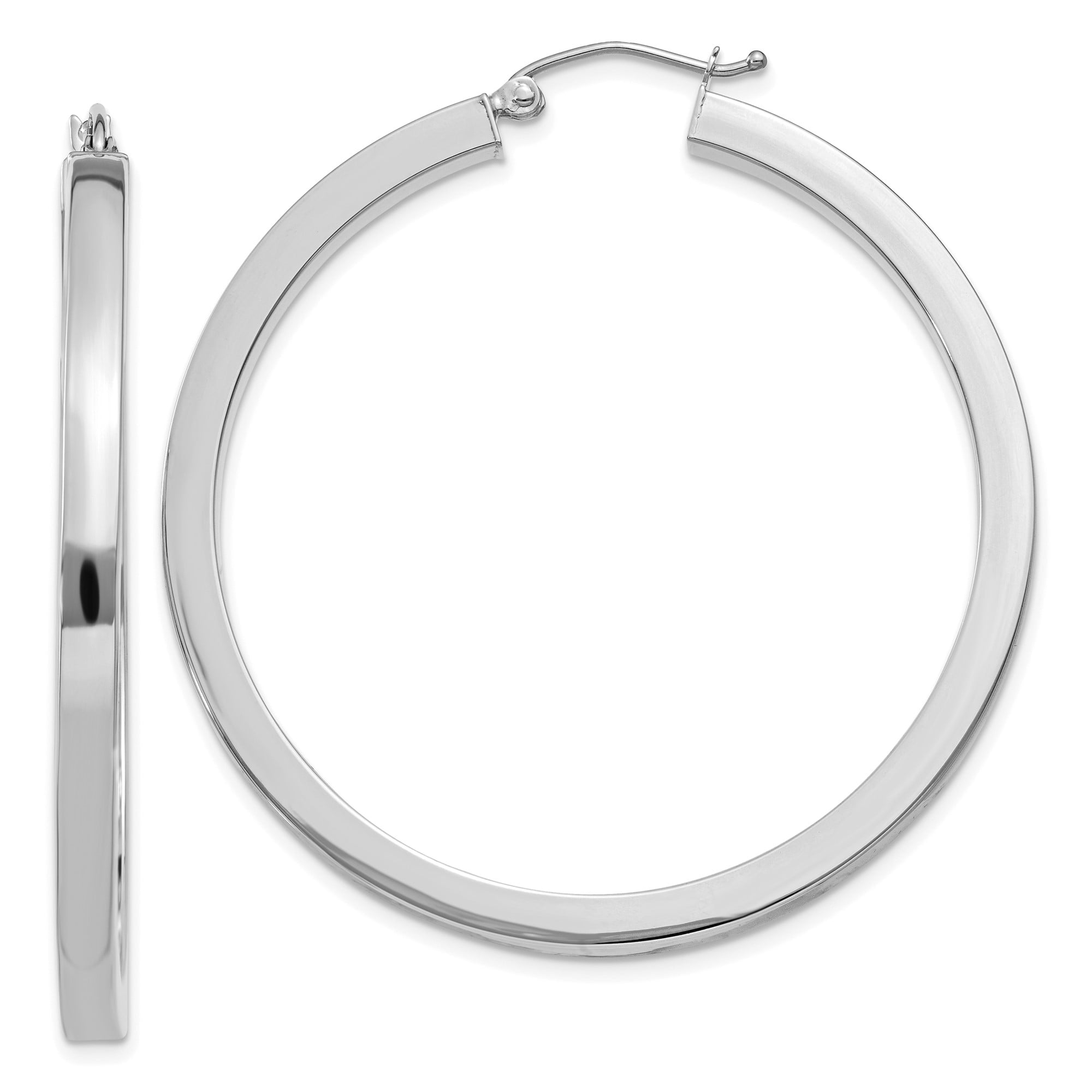 14k White Gold Hoop Earrings for Women, Flat Edge Polished Medium Hoops, Classic Minimalist Fine ...