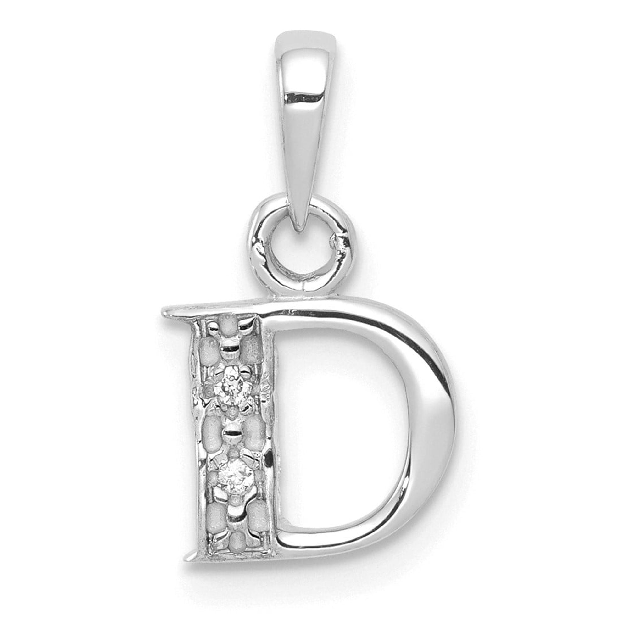 14k White Gold Initial D Pendant for Women, Diamond Accent Alphabet ...