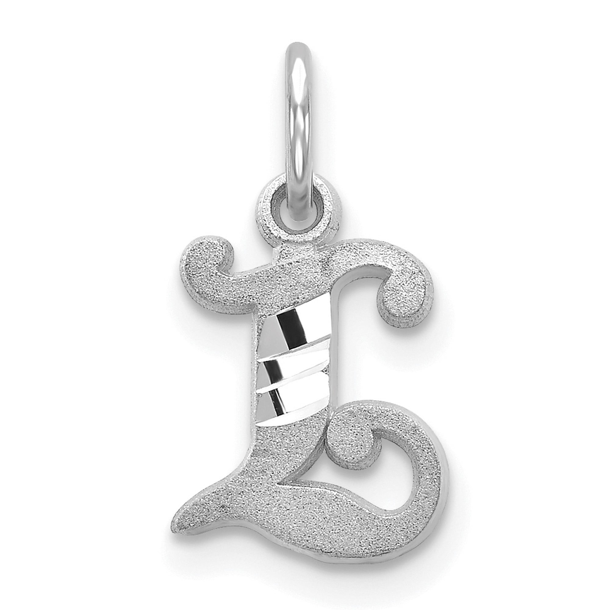 14k White Gold Initial L Pendant with Textured Scroll Design, Polished ...