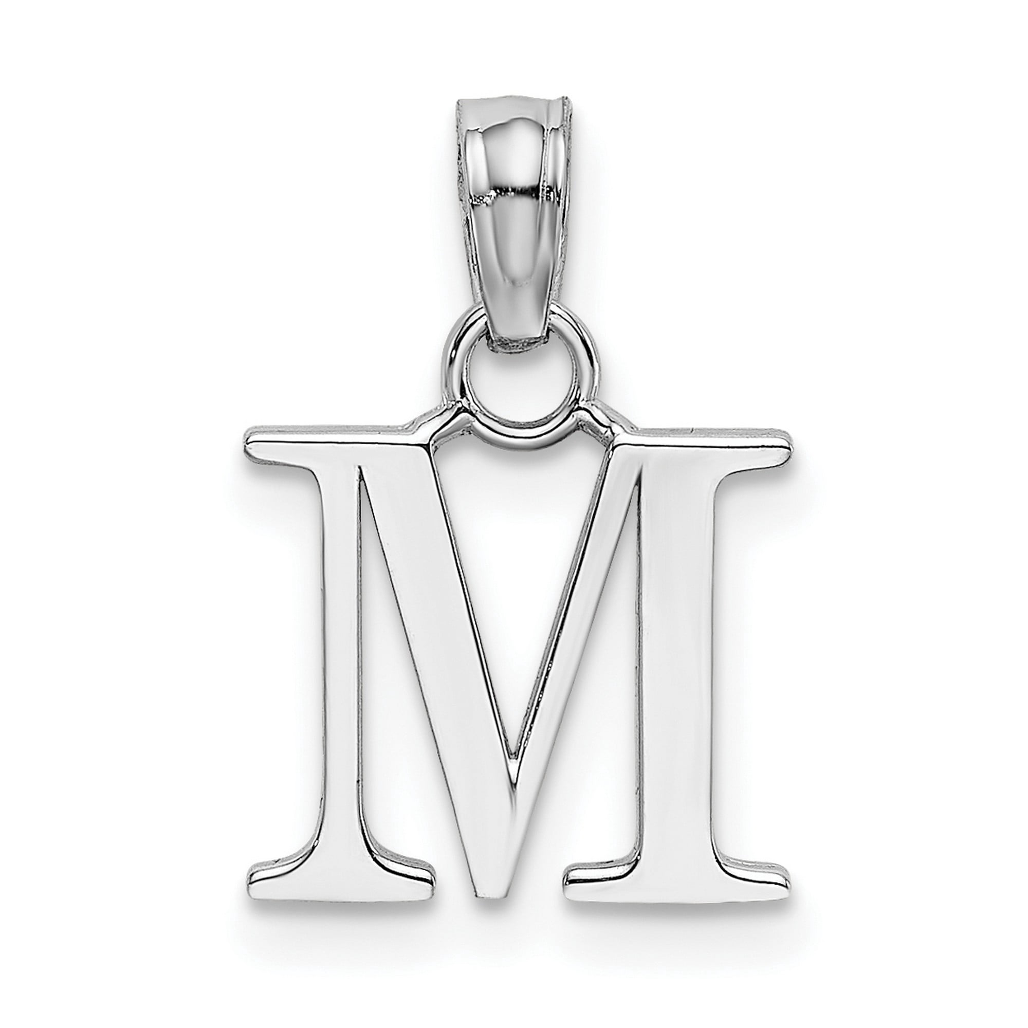 14k White Gold Initial M Pendant for Women, Polished Block Letter Charm ...