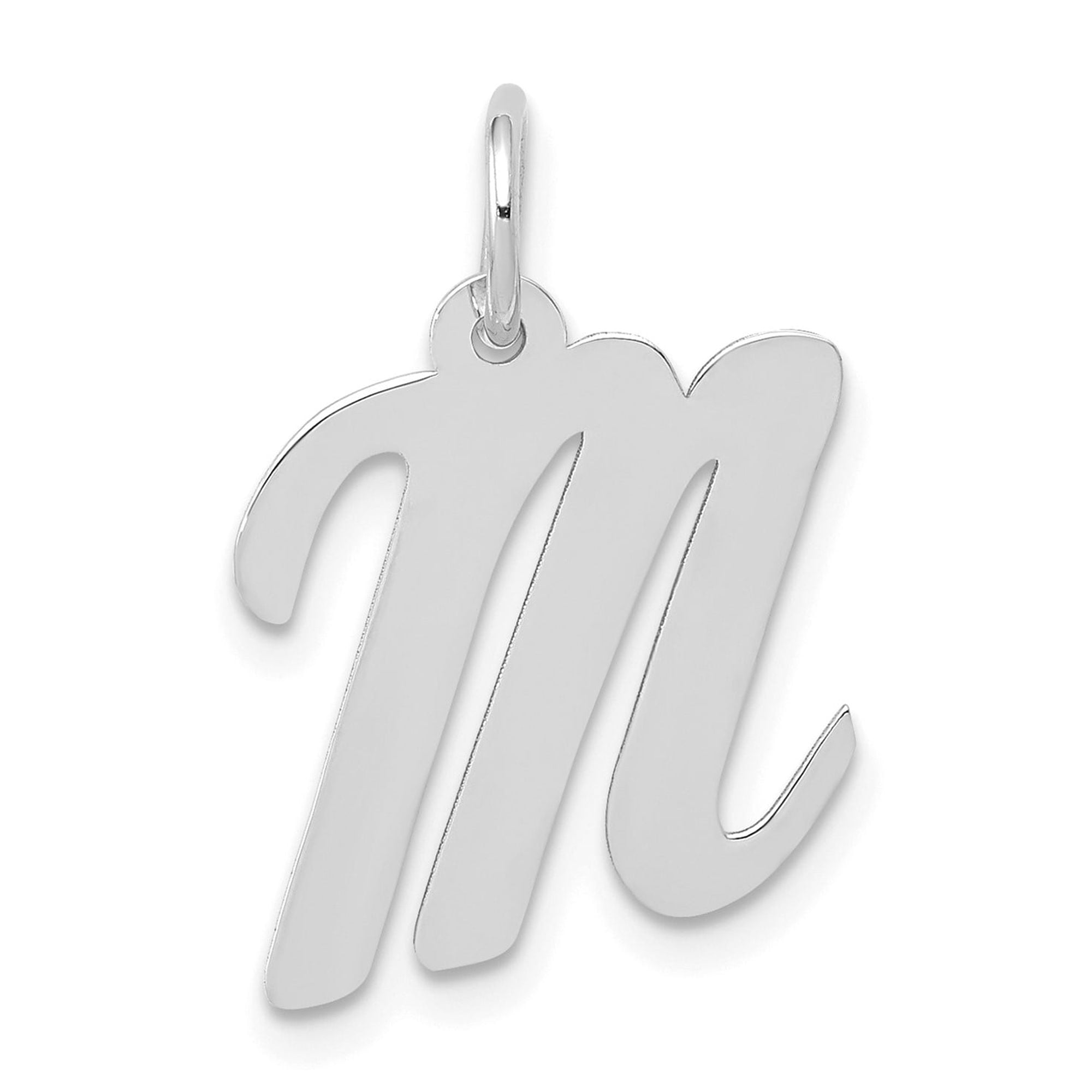14k White Gold Initial M Pendant for Women, Script Letter Necklace ...