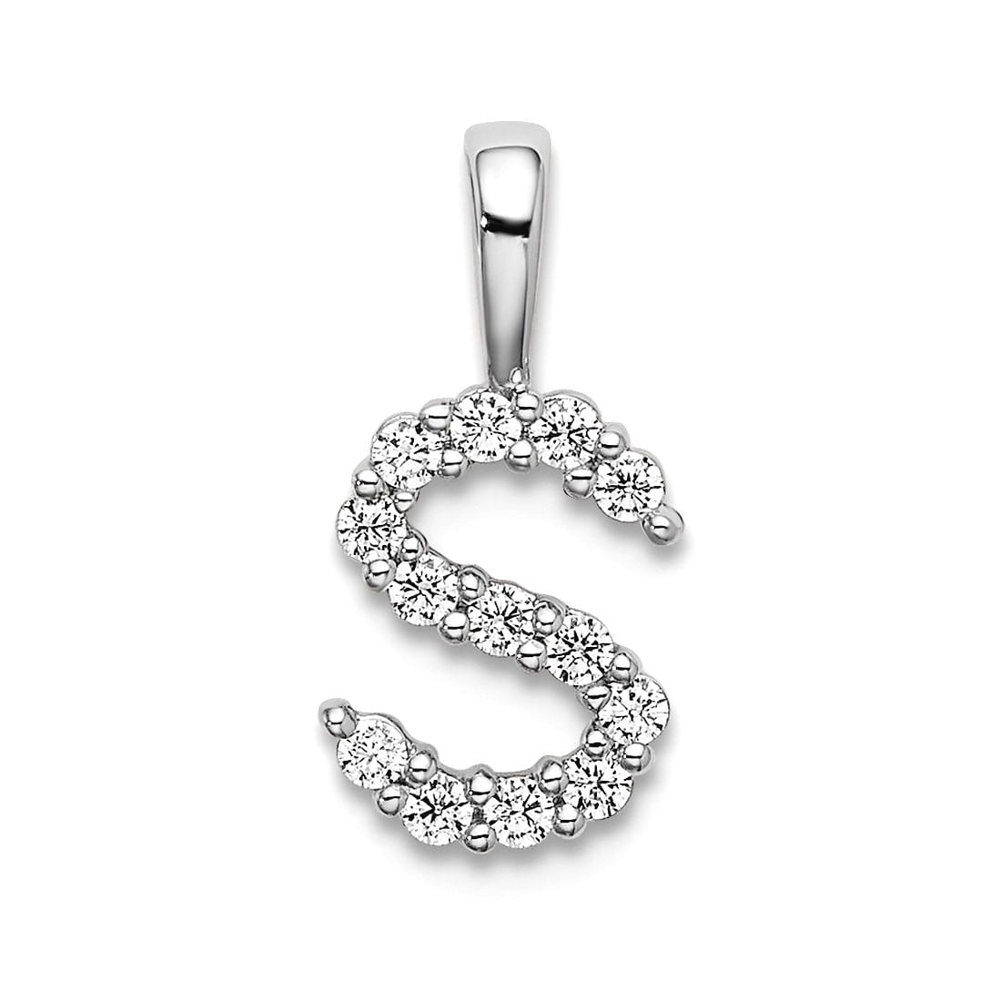14k White Gold Lab Grown Diamond Letter S Initial Pendant Necklace 13 ...